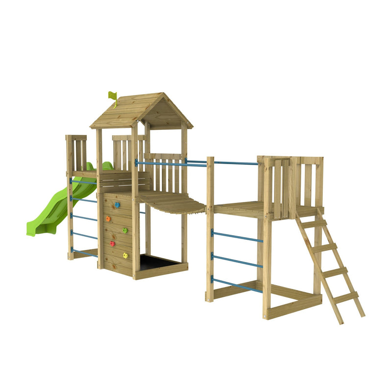 TP Skywood Wooden Play Tower with Sky Deck, Super Wavy Slide, Sky Brid ...
